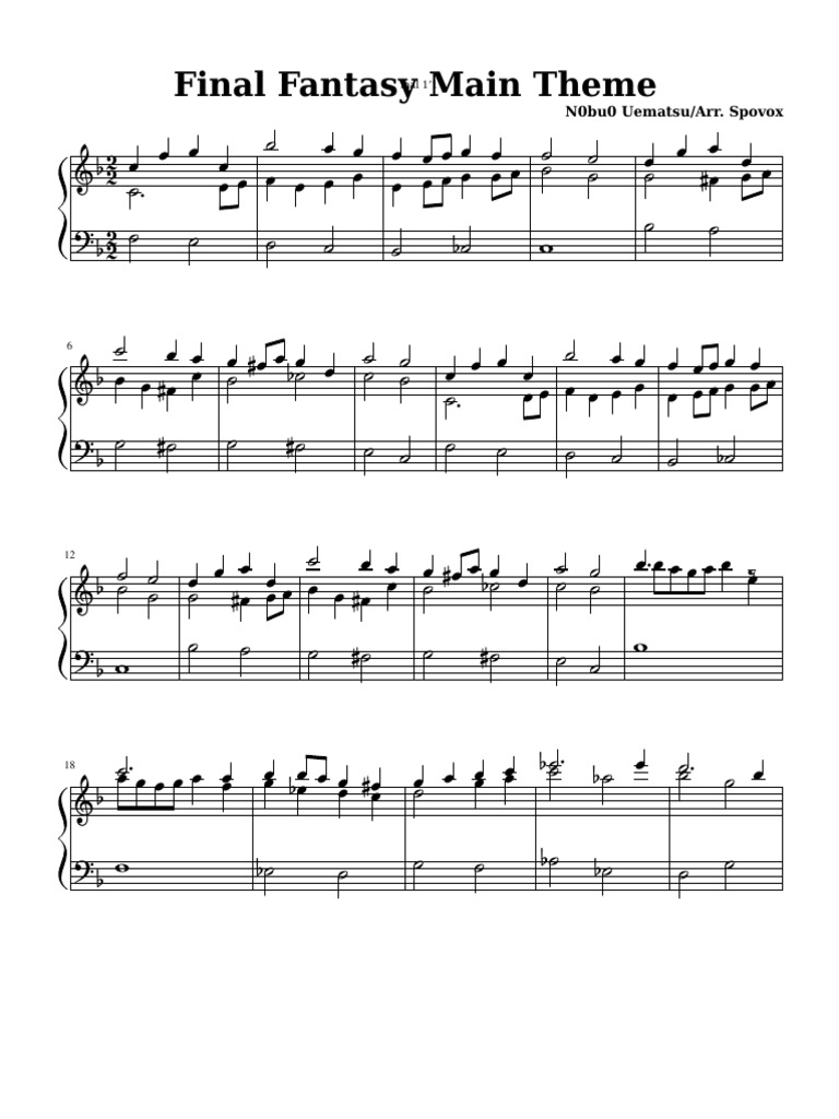 Final Fantasy Main Theme: N0bu0 Uematsu/Arr. Spovox | PDF