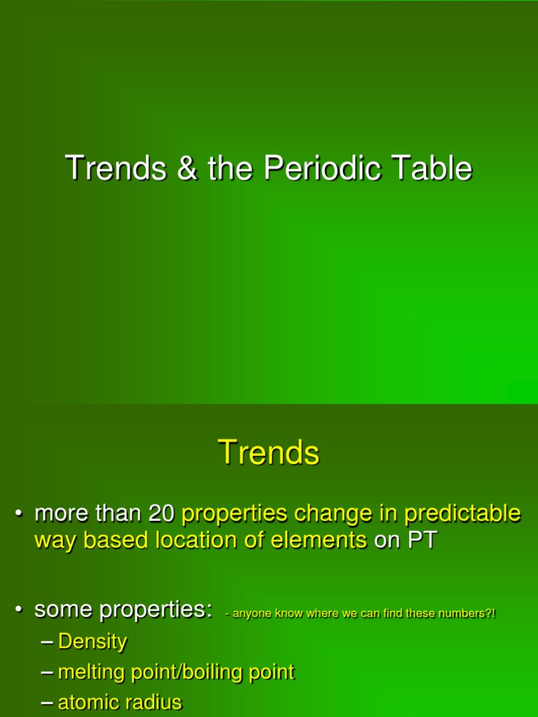 Trends & The Periodic Table | PDF | Ion | Proton