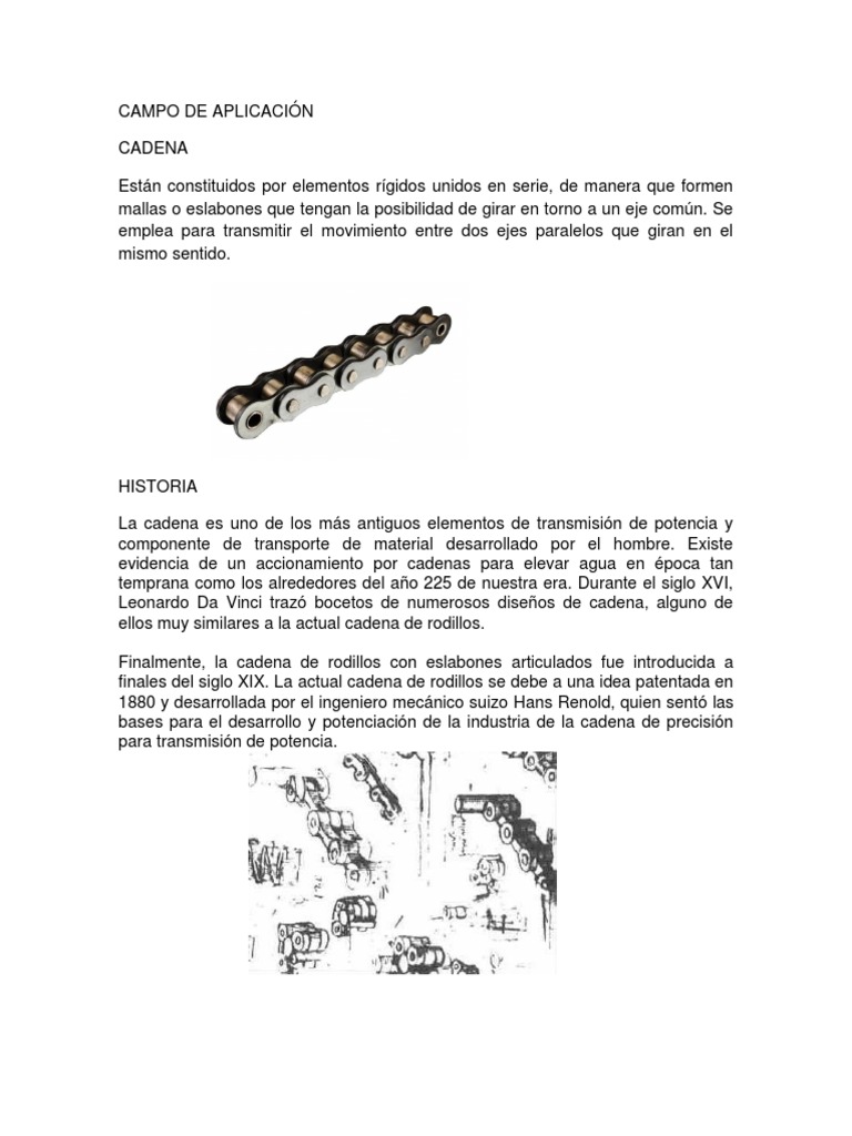 Campo de Aplicación de Cadenas | PDF | Ingeniería mecánica | Bienes ...
