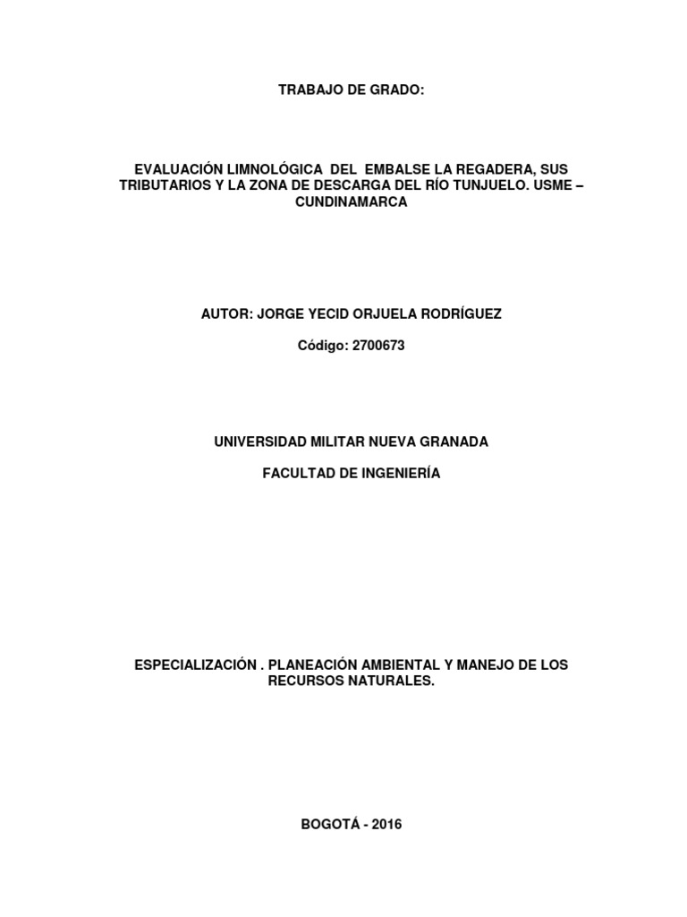 Caracterización Limnológica Embalse La Regadera | Descargar gratis PDF ...
