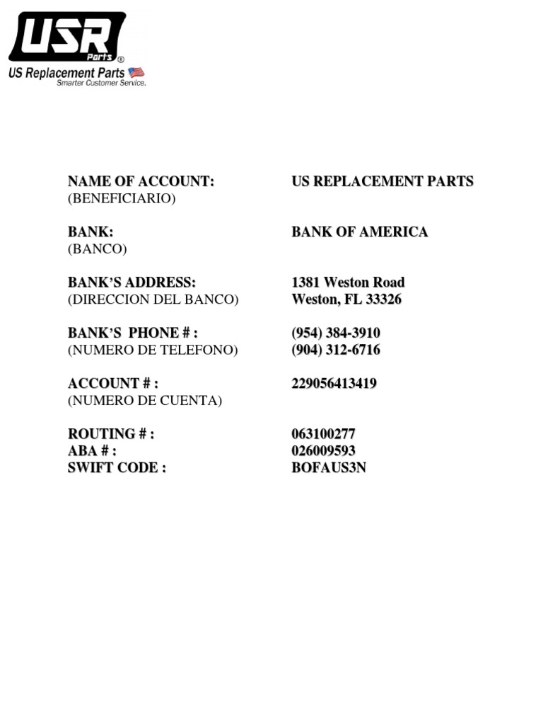 Datos Bancarios USR Parts | PDF