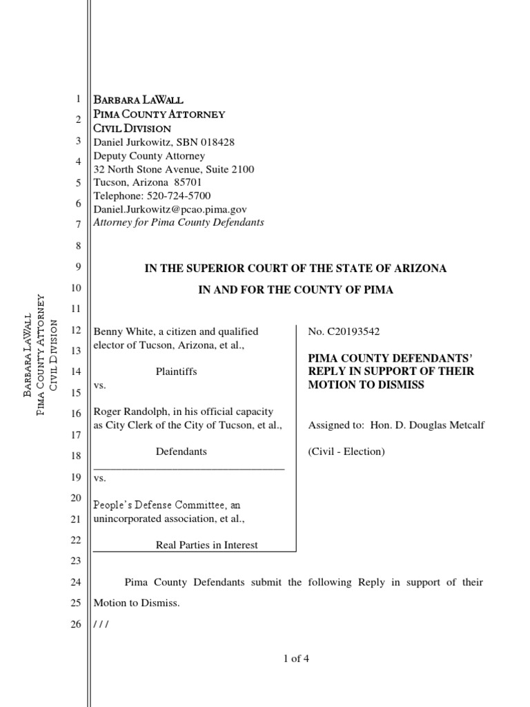 Pima County Reply to Motion to Dismiss | Complaint | Legal Procedure