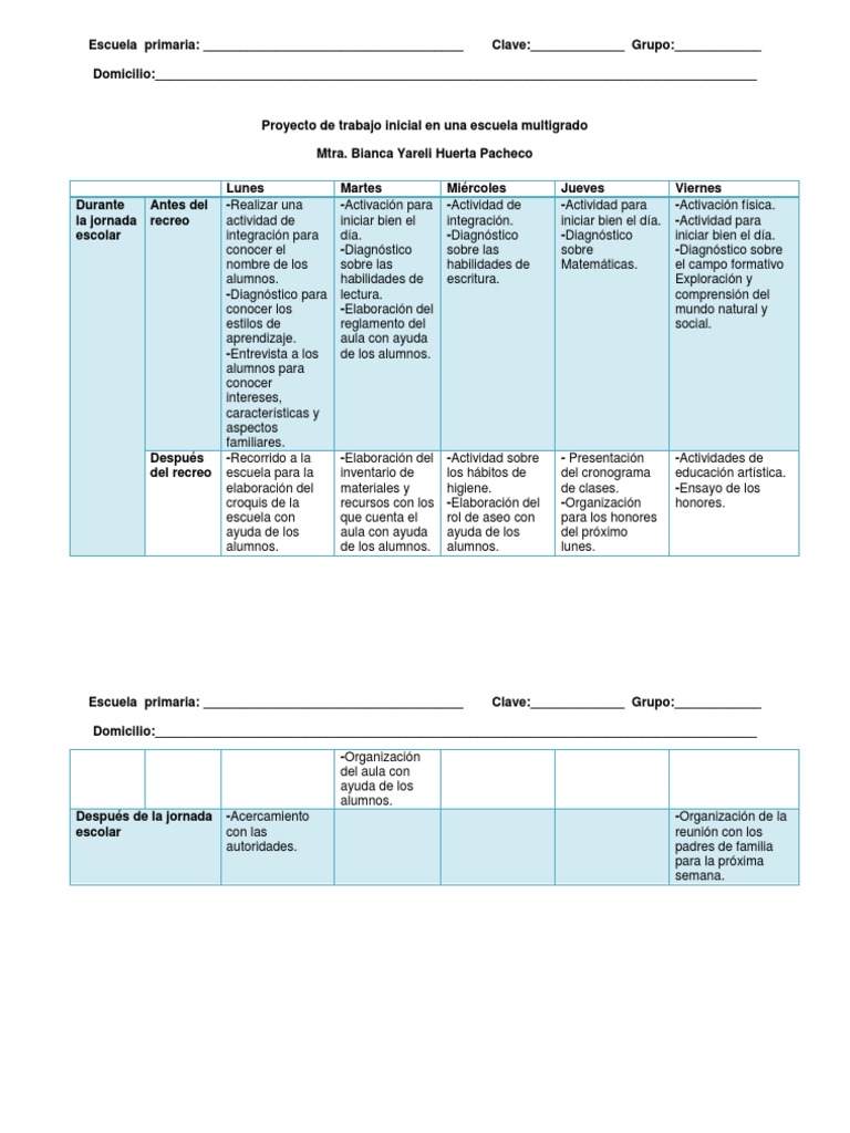 Proyecto de Trabajo Inicial en Una Escuela Multigrado | PDF | Educación ...
