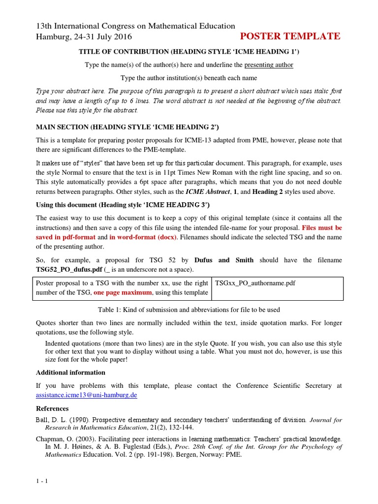 Template Icme 13 Poster | PDF | Filename | Written Communication