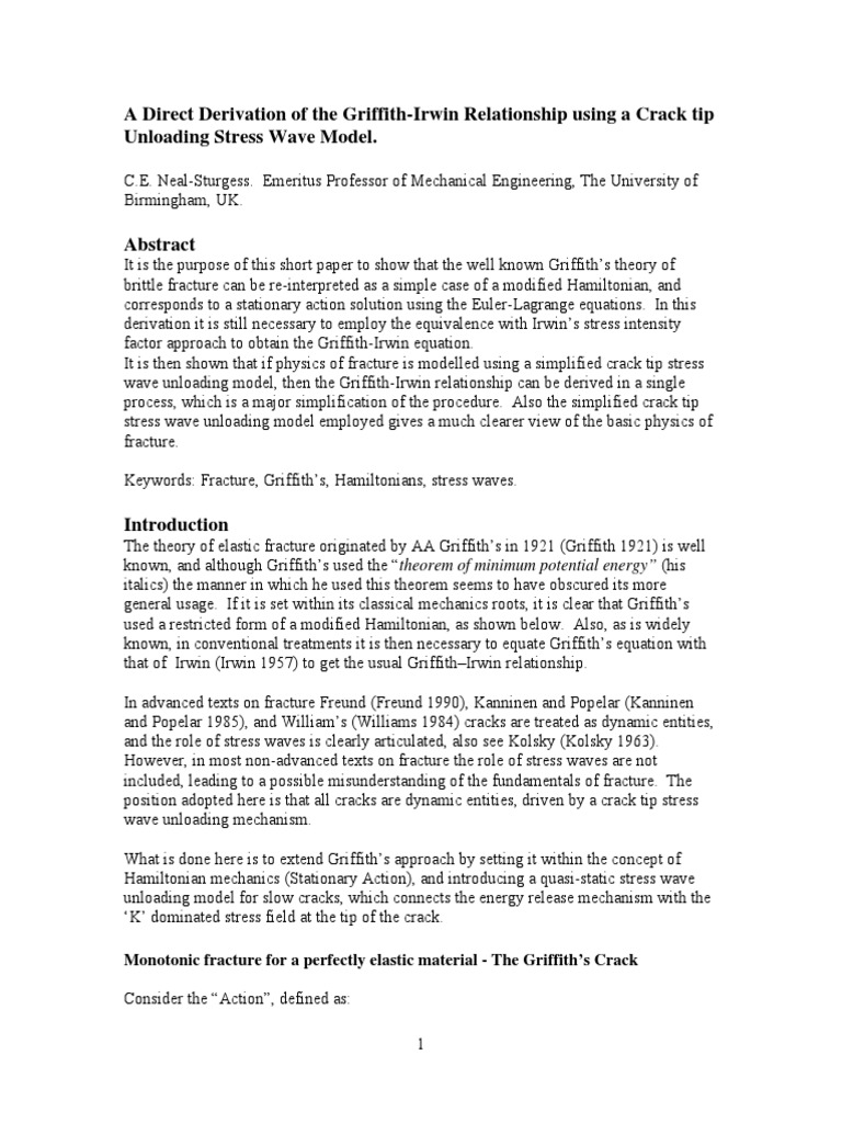Griffith Irwin Model | PDF | Fracture Mechanics | Fracture