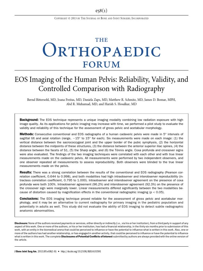 EOS Imaging of The Human Pelvis Reliability, Validity, and Controlled ...