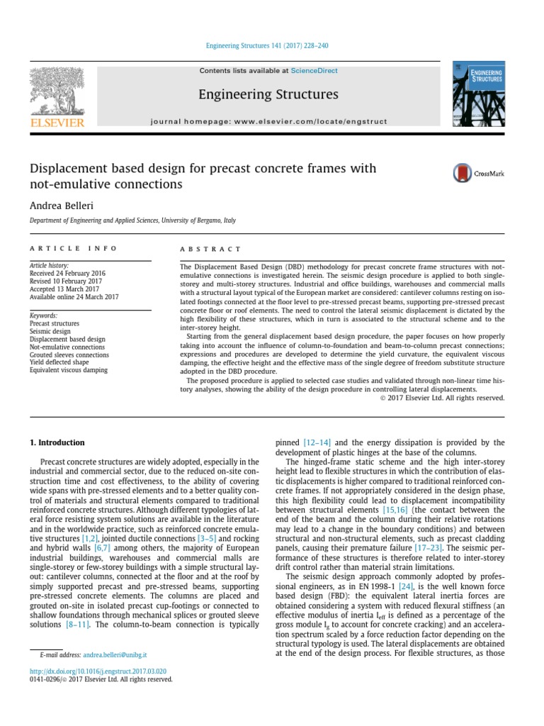 Displacement Based Design For Precast Concrete Frames With Not ...