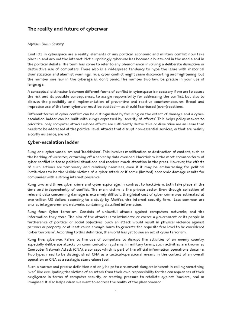 The Reality and Future of Cyberwar: Cyber-Escalation Ladder | PDF ...