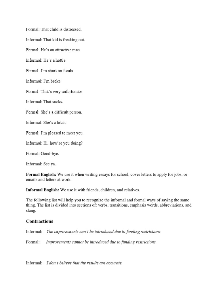 Formal and Informal Language | PDF | Communication | Grammar