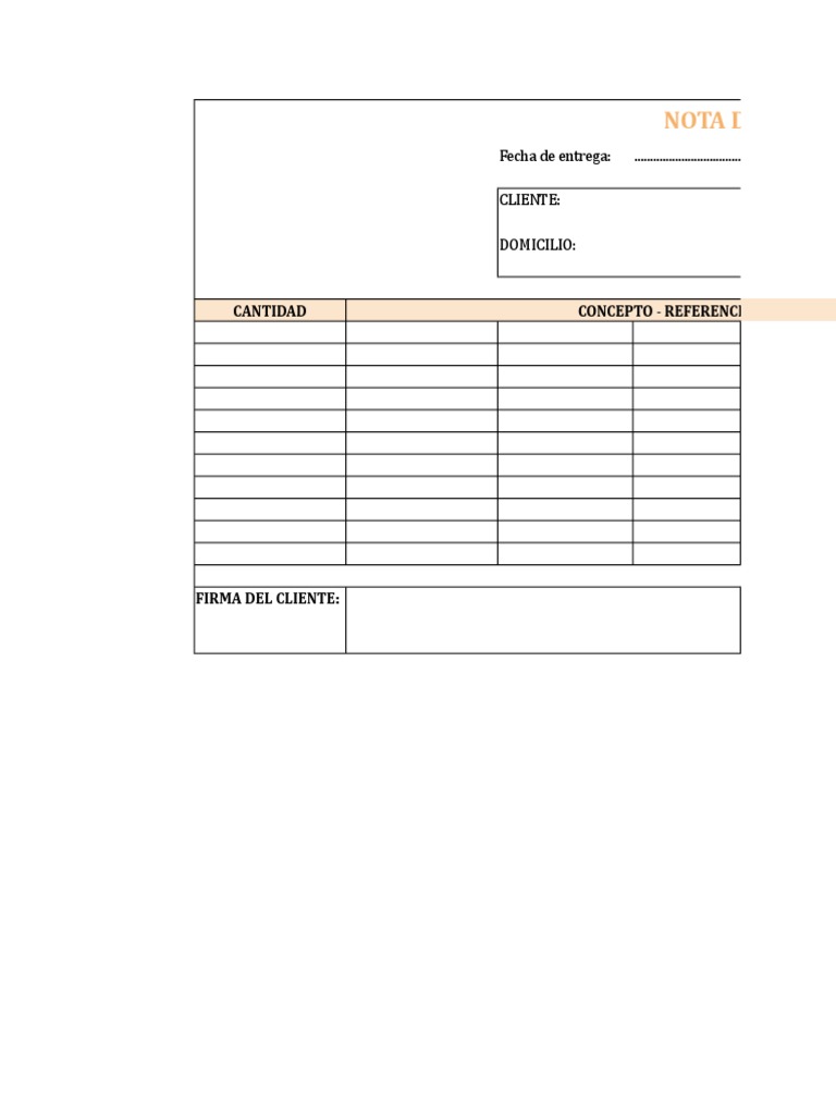 Modelo De Nota De Entrega Excel Imageseeformato De Nota De Entrega