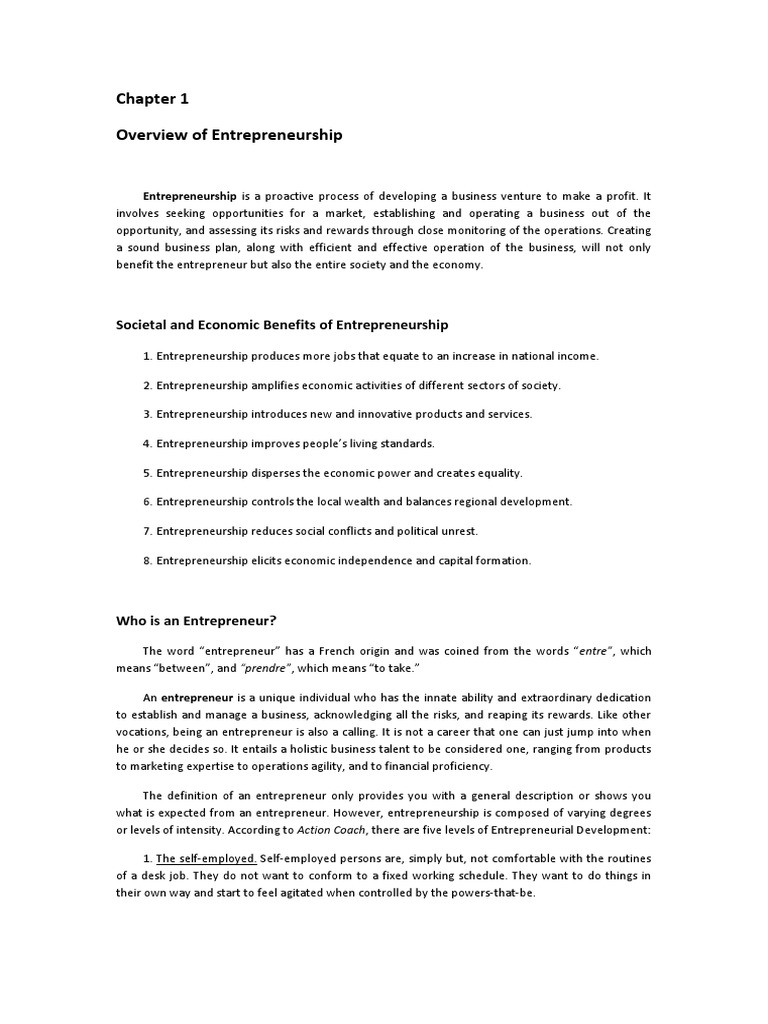 Chapter 1 Entrepreneurship | PDF | Entrepreneurship | Employment