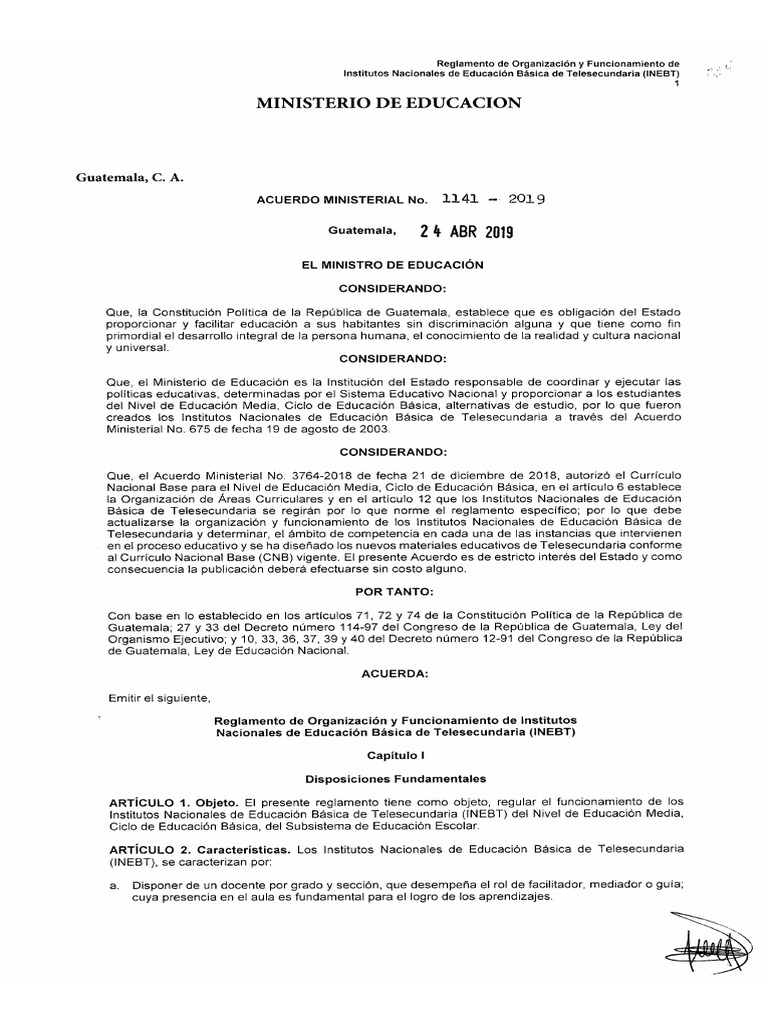 Reglamento Telesecundaria A.M. 1141-2019 - Reglamento de Organización ...
