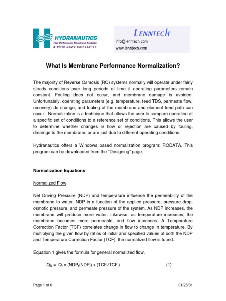 A Comprehensive Guide to Membrane Performance Normalization: Equations ...