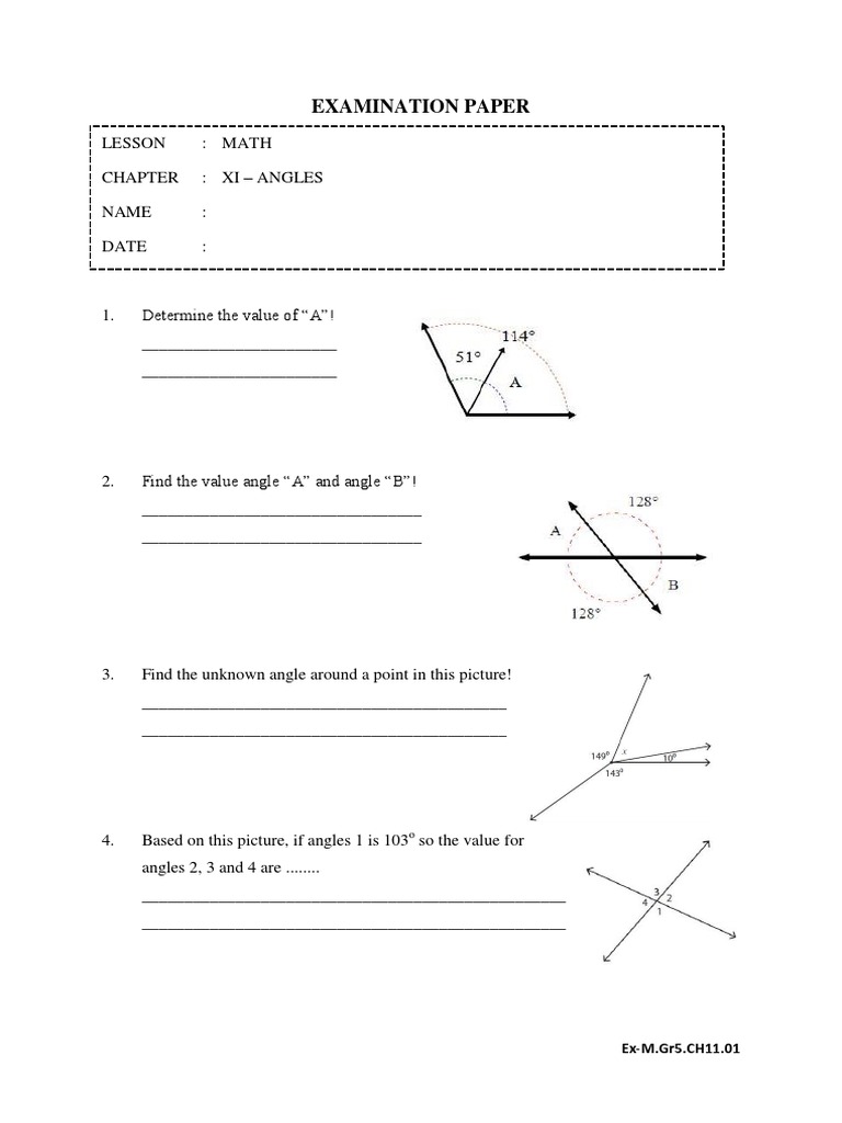 Exam Math Grade 5 - Chap 11 - Angles | PDF | Learning | Teaching ...