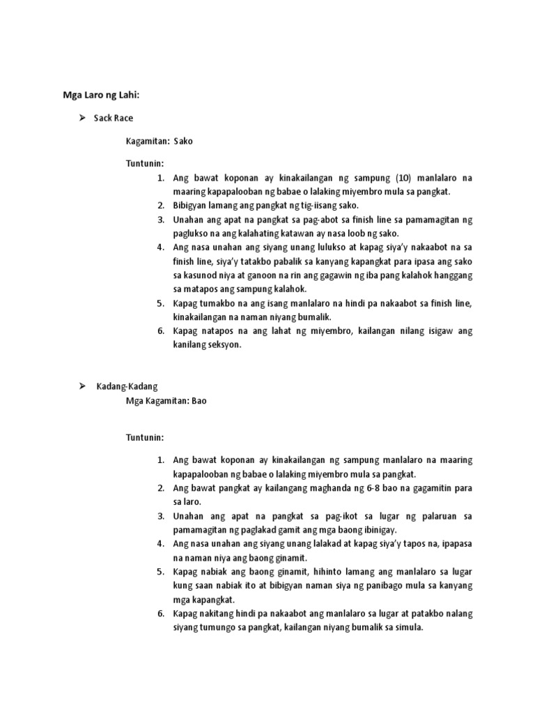 Mga Laro NG Lahi | PDF