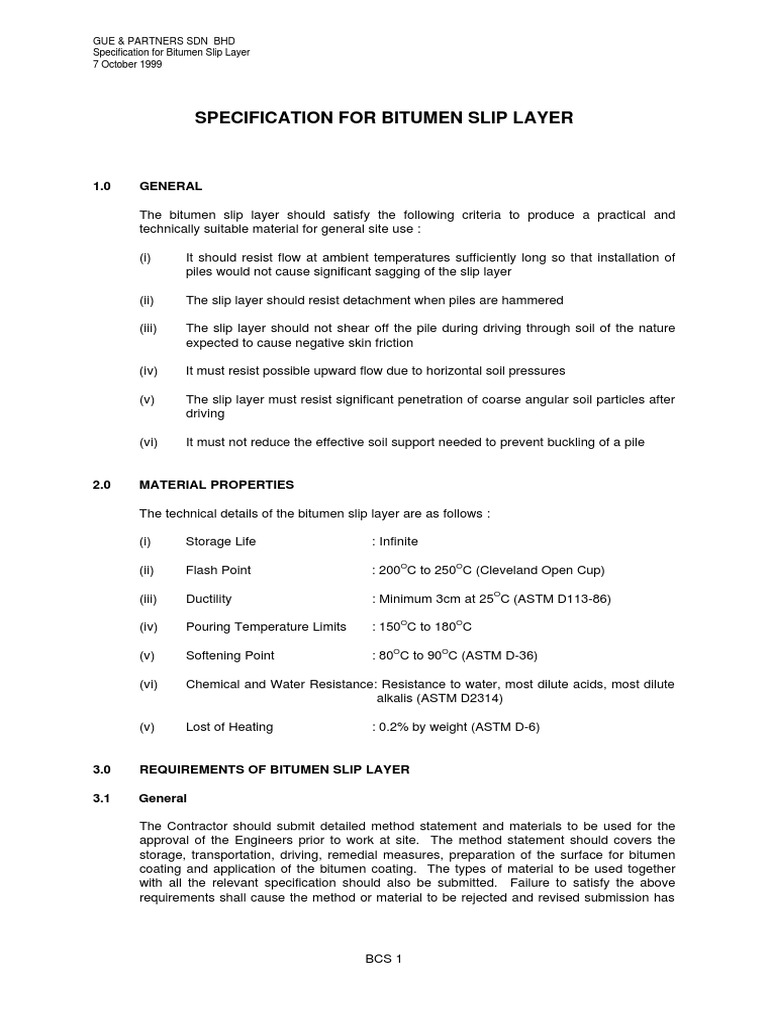 Bitumen Slip Layer Specification | PDF | Deep Foundation | Asphalt