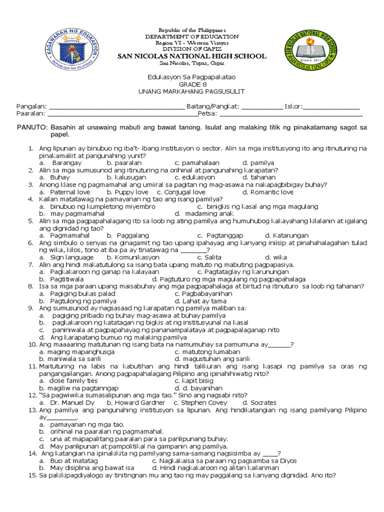 1st Grading Exam | PDF