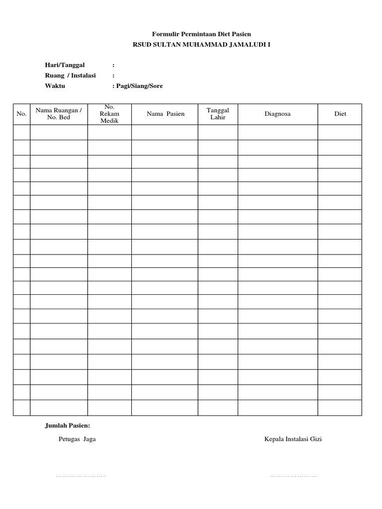 Formulir Permintaan Diet Pasien | PDF