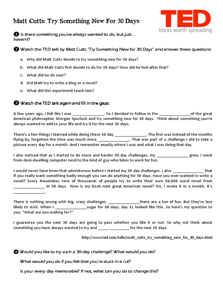 Ted Talk Try Something New For 30 Days PDF | PDF