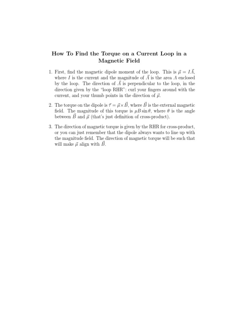 How To Find The Torque On A Current Loop in A Magnetic Field | PDF ...