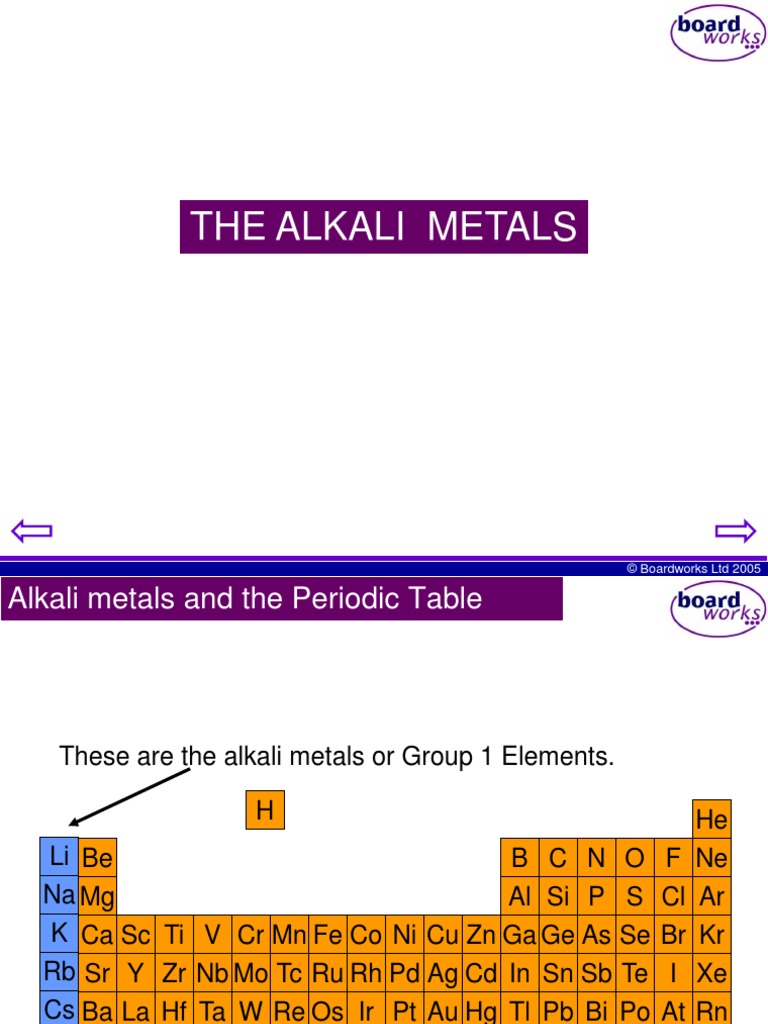 The Alkali Metals: © Boardworks LTD 2005 | PDF | Sodium | Potassium