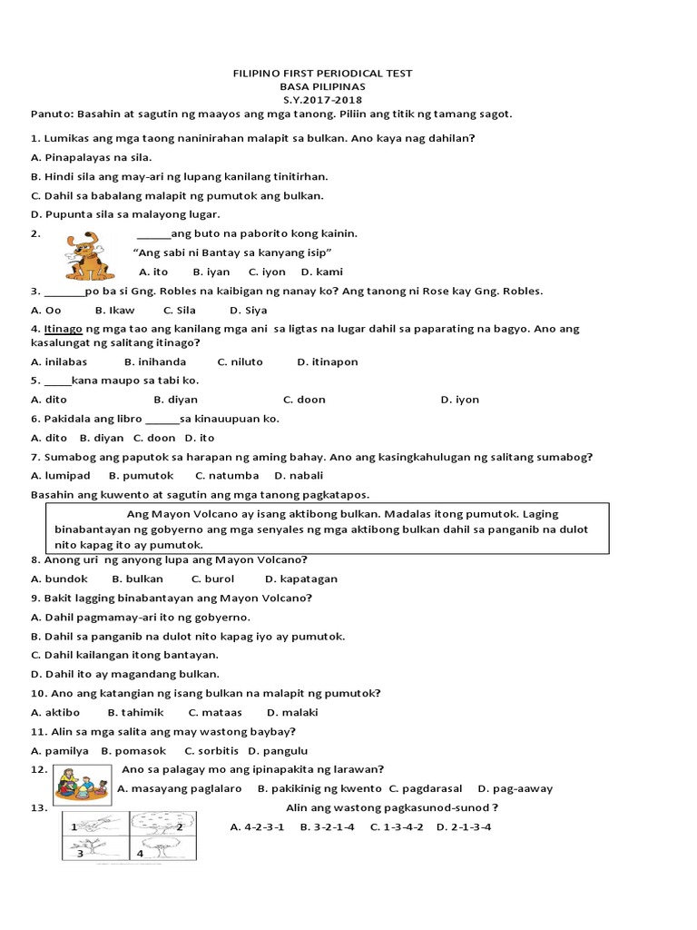 Grade 3 First Periodical Test in FILIPINO | PDF