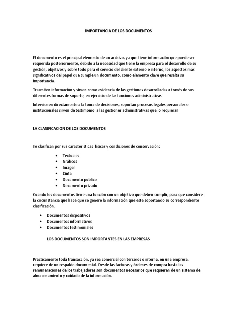 Importancia de Los Documentos | PDF | Documento | Información