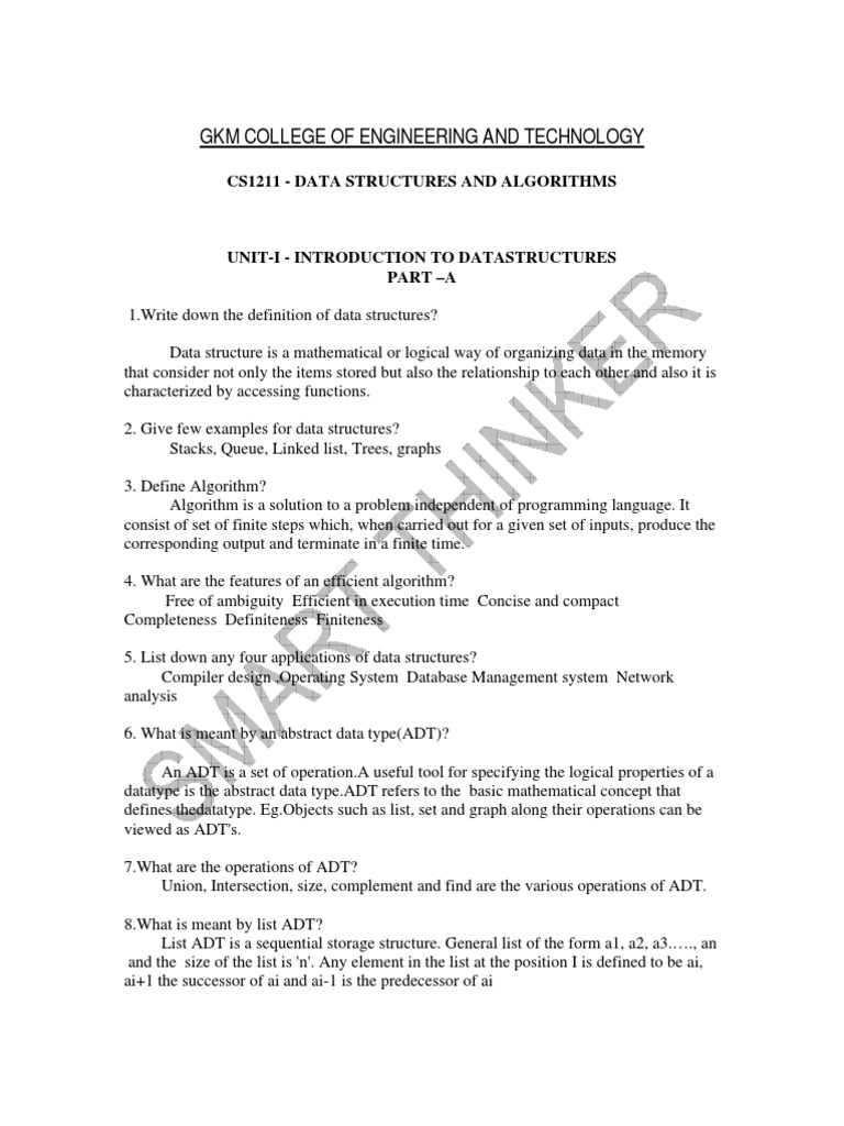 GKM College of Engineering and Technology: Cs1211 - Data Structures and Algorithms | Download ...