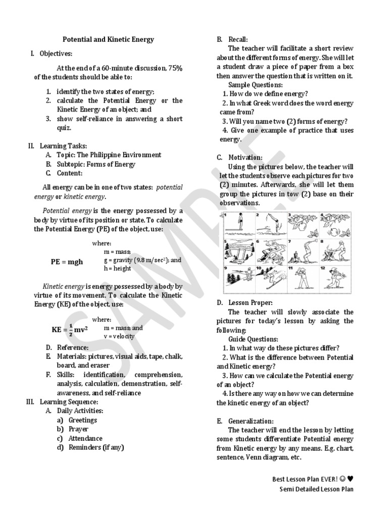 Lesson Plan | PDF | Potential Energy | Kinetic Energy