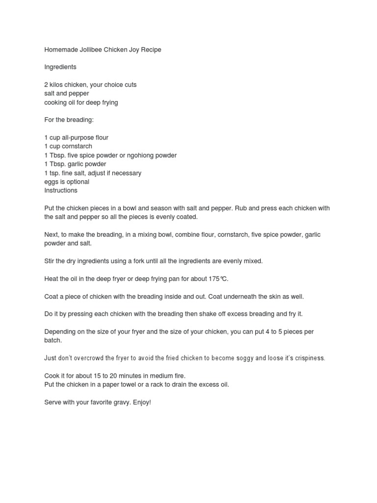 Homemade Jollibee Chicken Joy Recipe