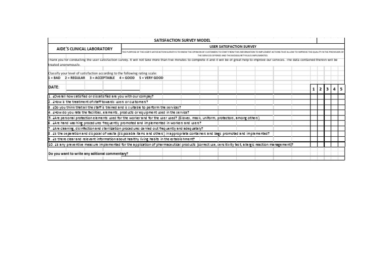 Satisfaction Survey Model Aide S Clinical Laboratory | PDF