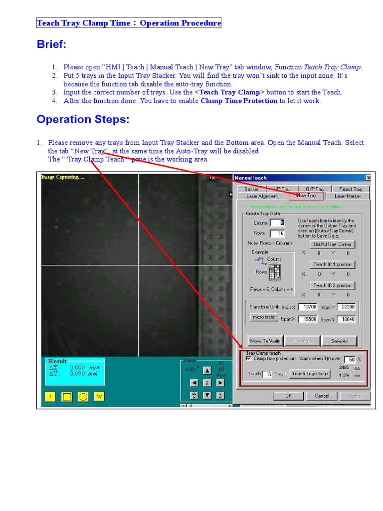 Brief:: Teach Tray Clamp Time Operation Procedure | PDF