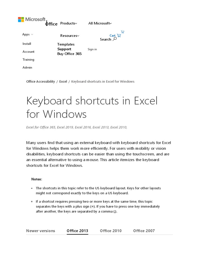 Excel Keyboard Short Cuts | PDF | Microsoft Excel | Keyboard Shortcut