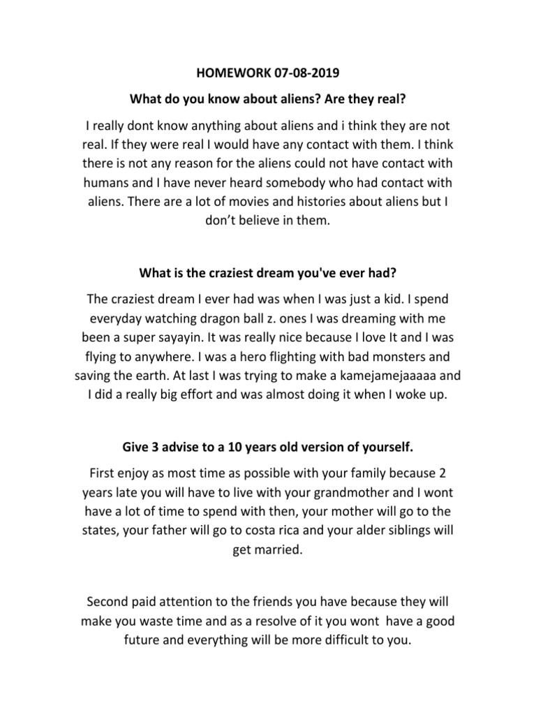 HOMEWORK 07-08-2019 What Do You Know About Aliens? Are They Real? | PDF ...