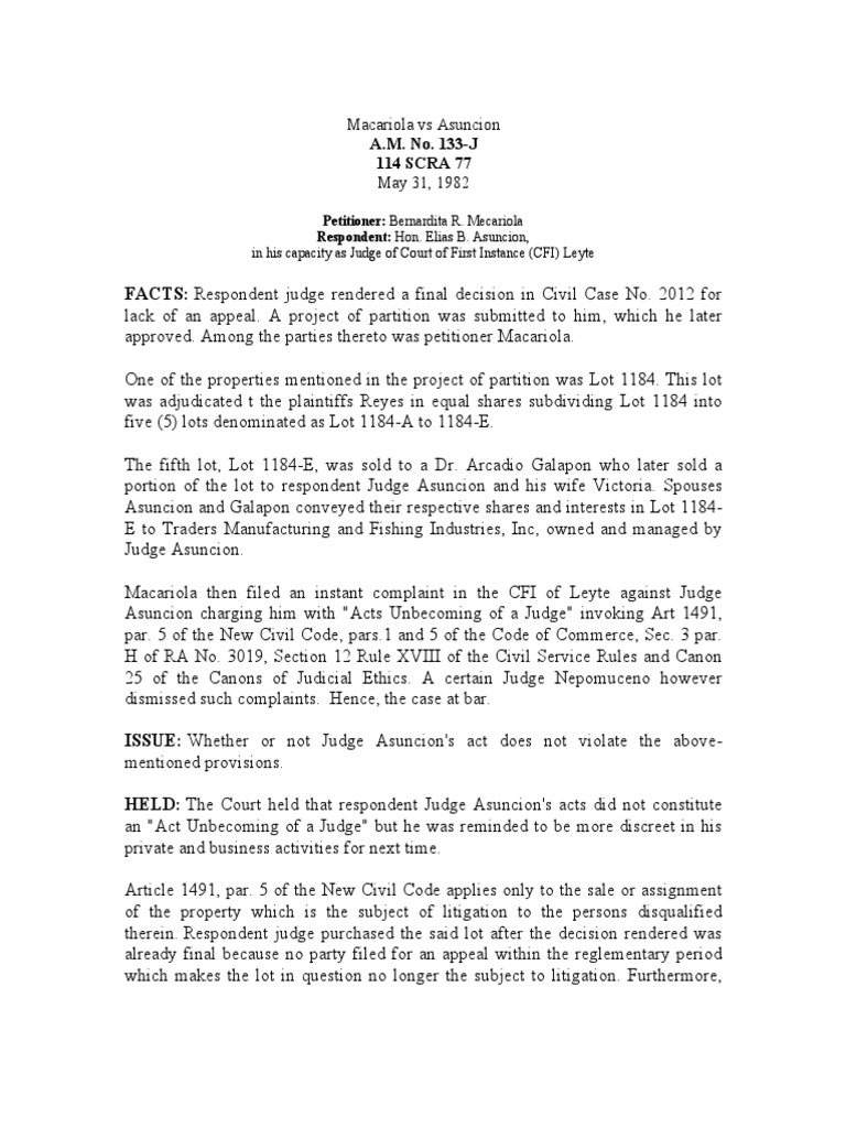Macariola Vs Asuncion | PDF