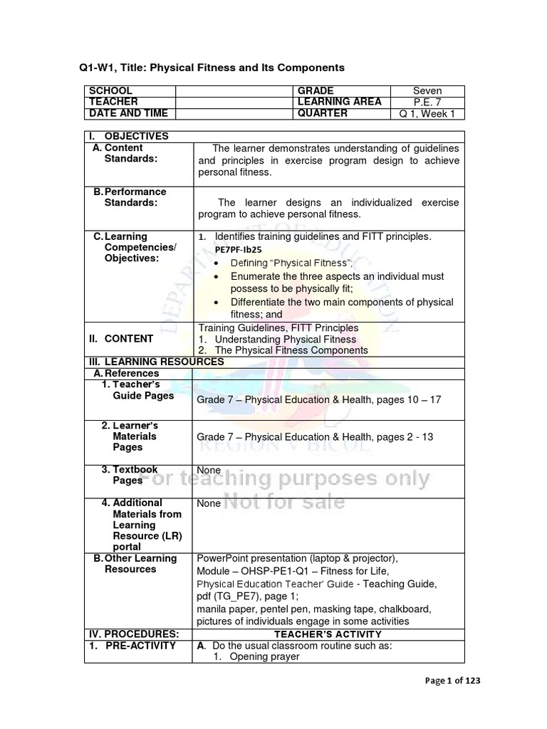 Physicaleducation Grade 7 | PDF | Physical Fitness | Physical Education