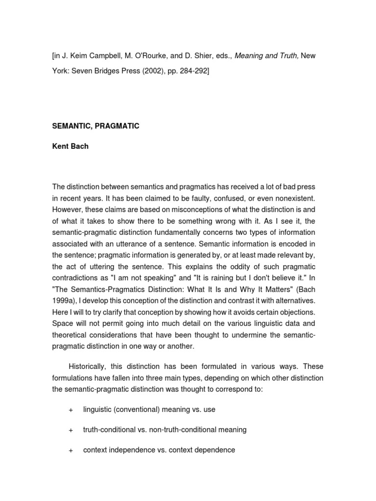 Semantic-Pragmatic Distinction | PDF | Semantics | Information