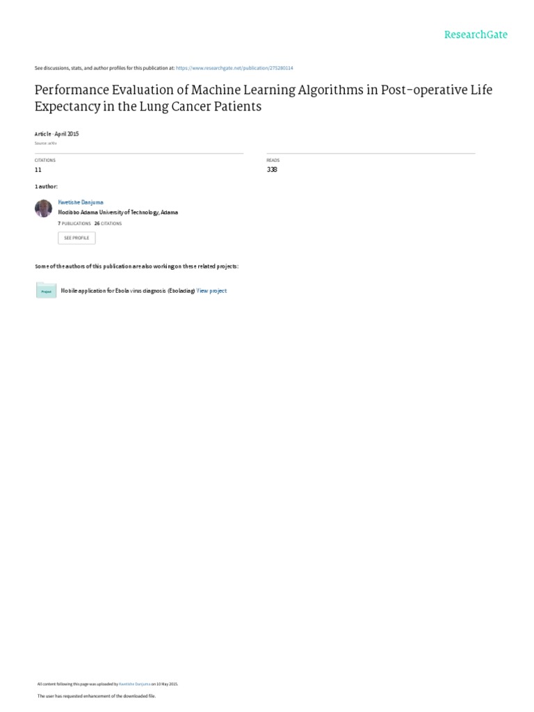 Performance Evaluation Of Machine Learning Algorithms In Post Operative