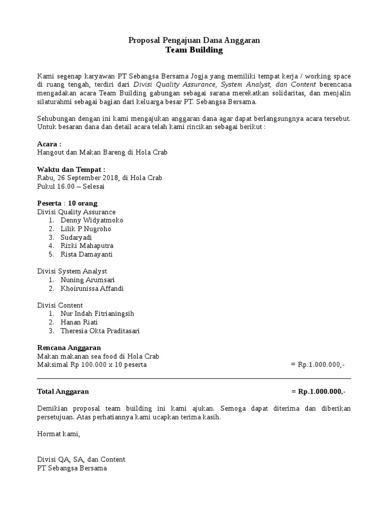 Proposal Team Building Gabungan | PDF