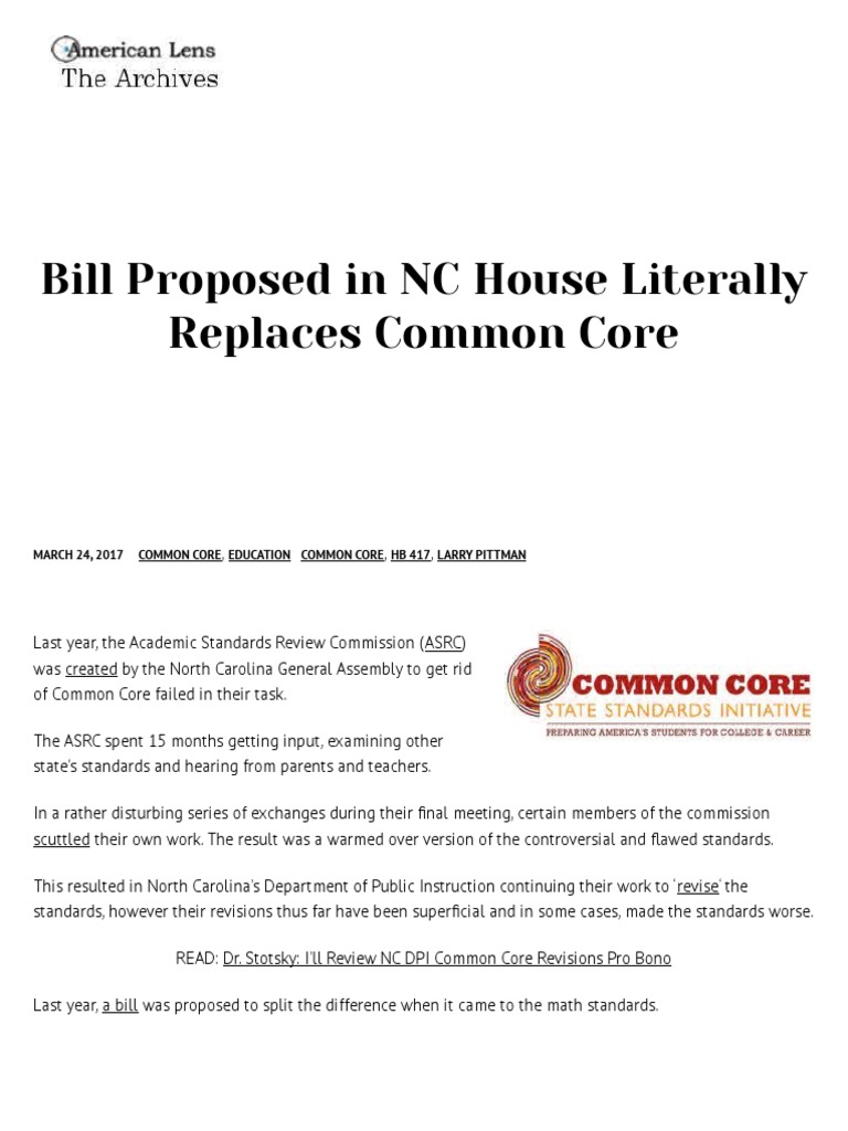 NC Bill to Replace Common Core Standards | PDF | Common Core State ...
