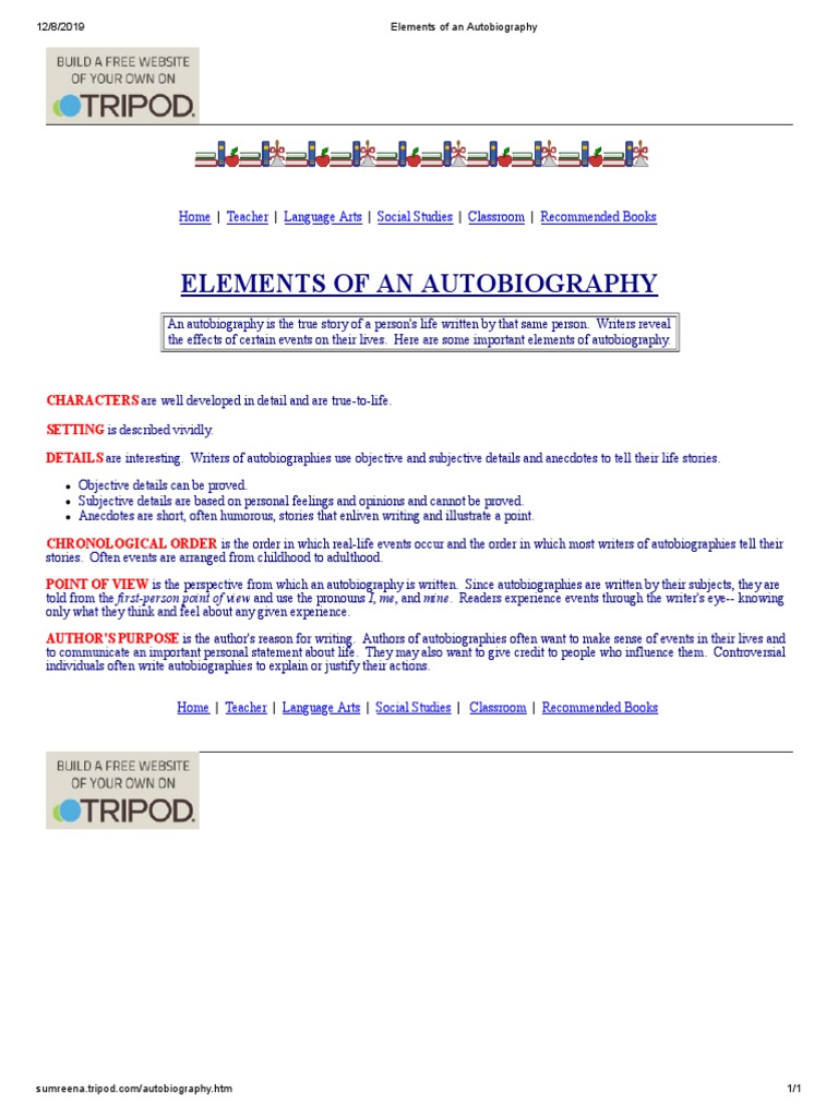 Key Elements of an Autobiography | PDF
