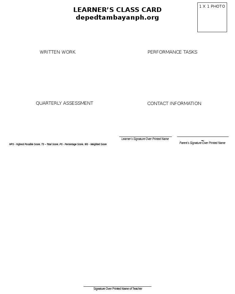 Written Work Performance Tasks: Learner's Signature Over Printed Name ...