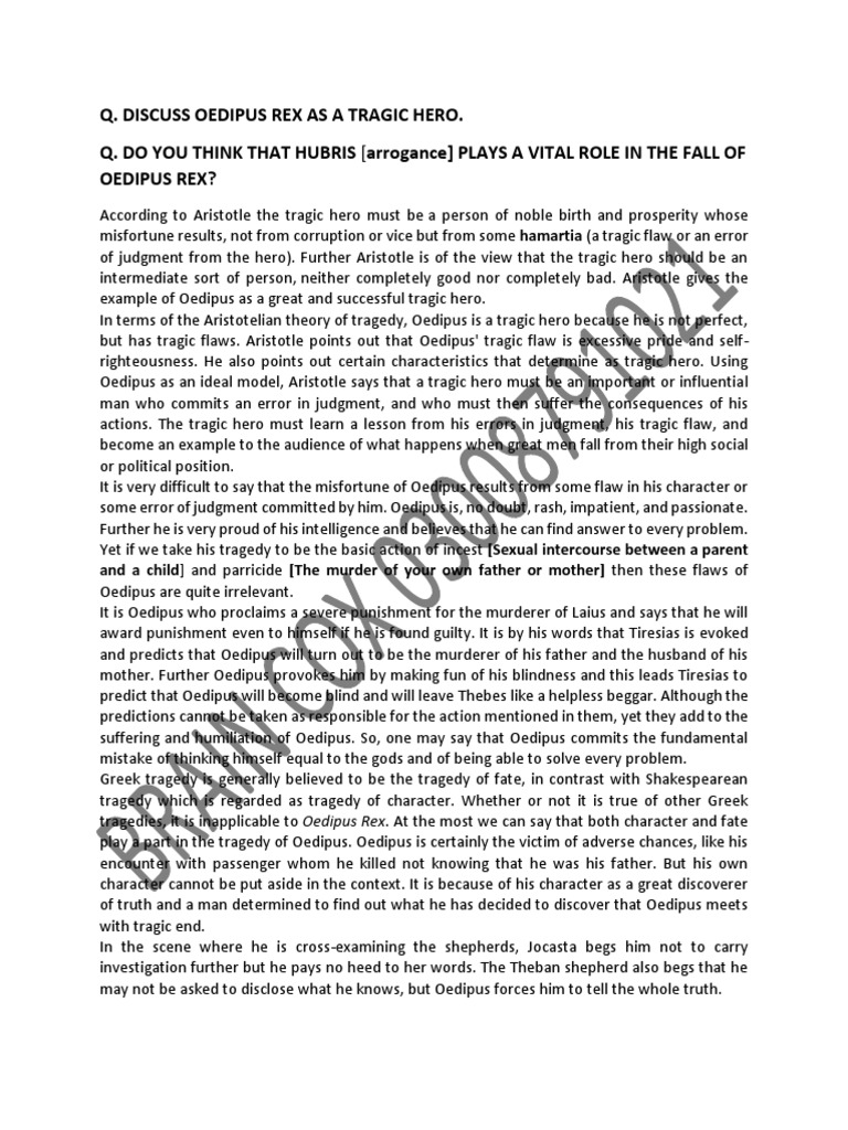 Oedipus Rex As A Tragic Hero | PDF | Tragedy