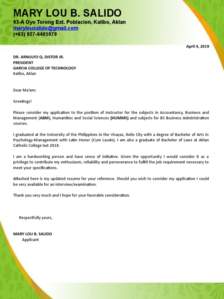 App Letter Sample | PDF