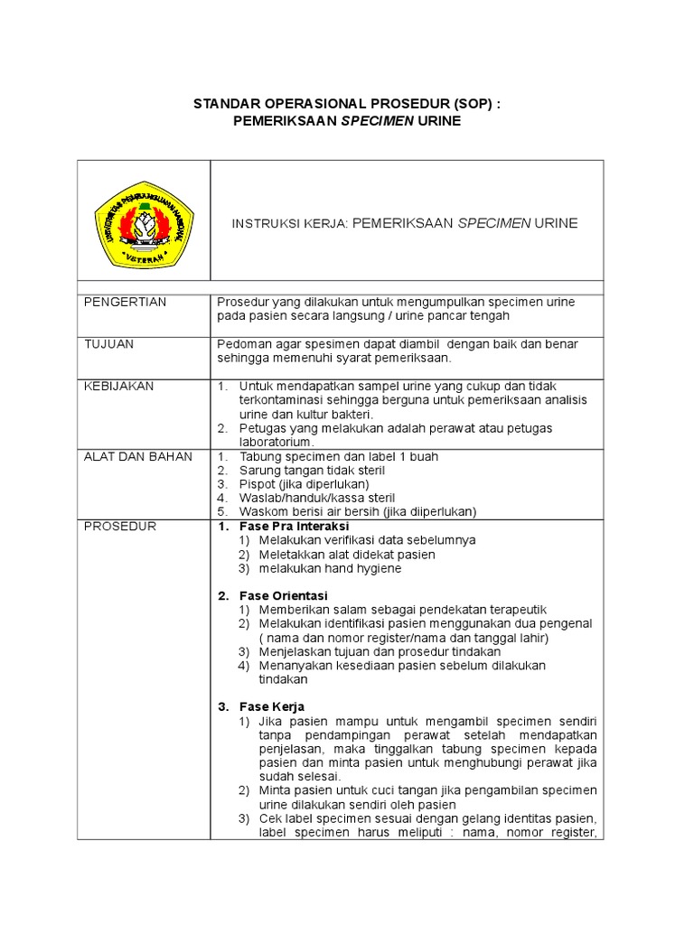 Sop Pemeriksaan Sampel Urine | PDF
