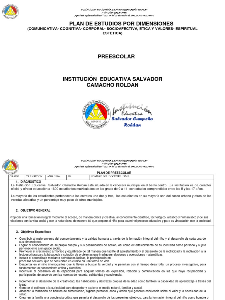 Plan de Estudios Preescolar Integral | PDF | Educación de la primera ...