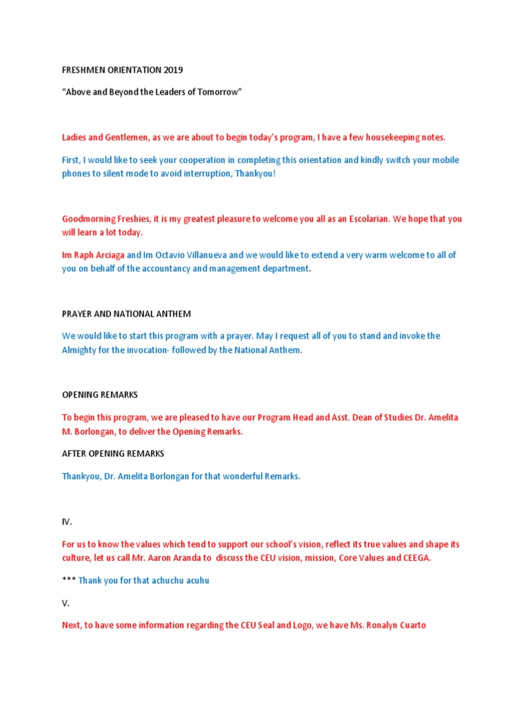 Freshmen Orientation Script | Download Free PDF | School Counselor ...