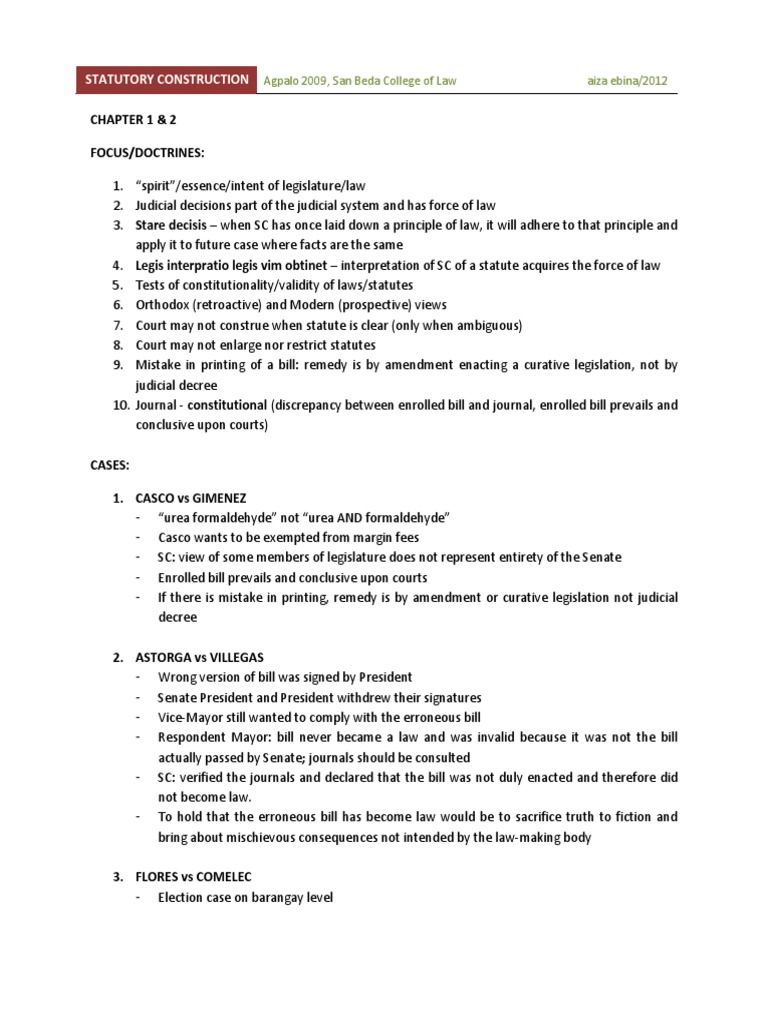 Notes On Statutory Construction | Download Free PDF | Statutory ...