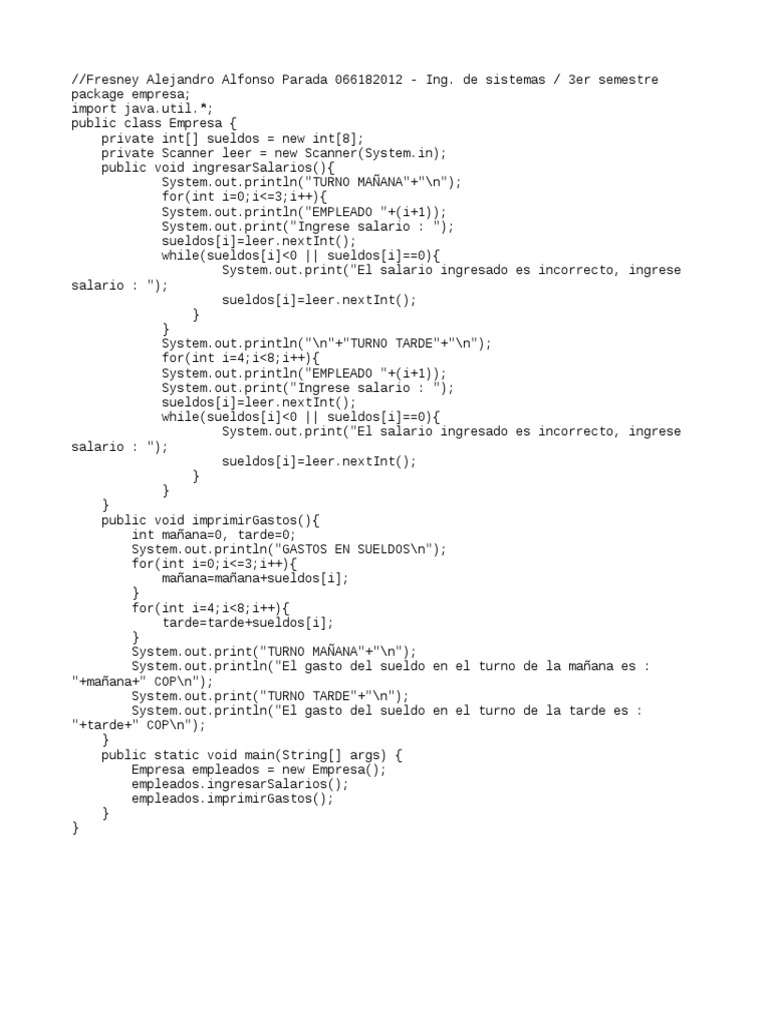 Programa en Java para Ingresar Sueldos en Dos Turnos | PDF | Informática