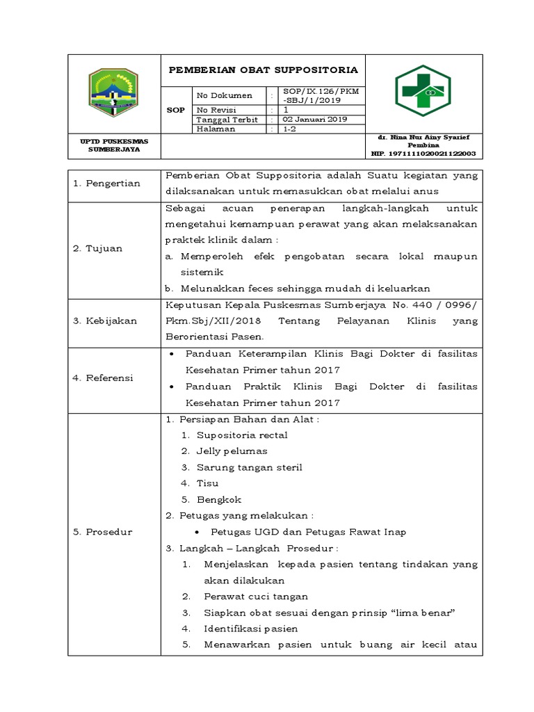 126 Sop Pemberian Obat Suppositoria | PDF